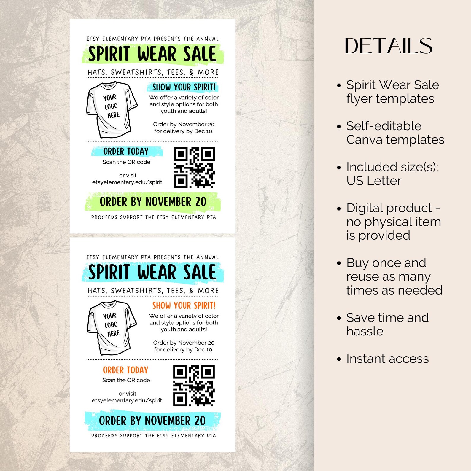 School Spirit Wear Sale Flyer Canva Template, PTO Templates for T ...