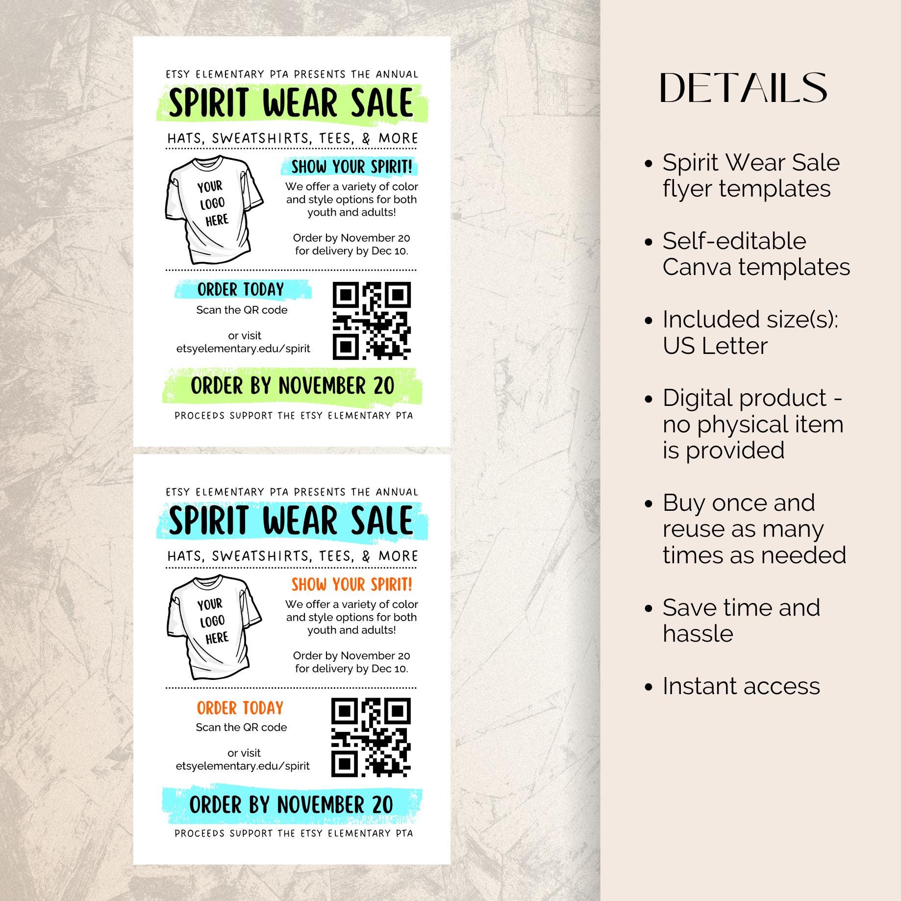 School Spirit Wear Sale Flyer Canva Template, PTO Shirt Fundraiser ...