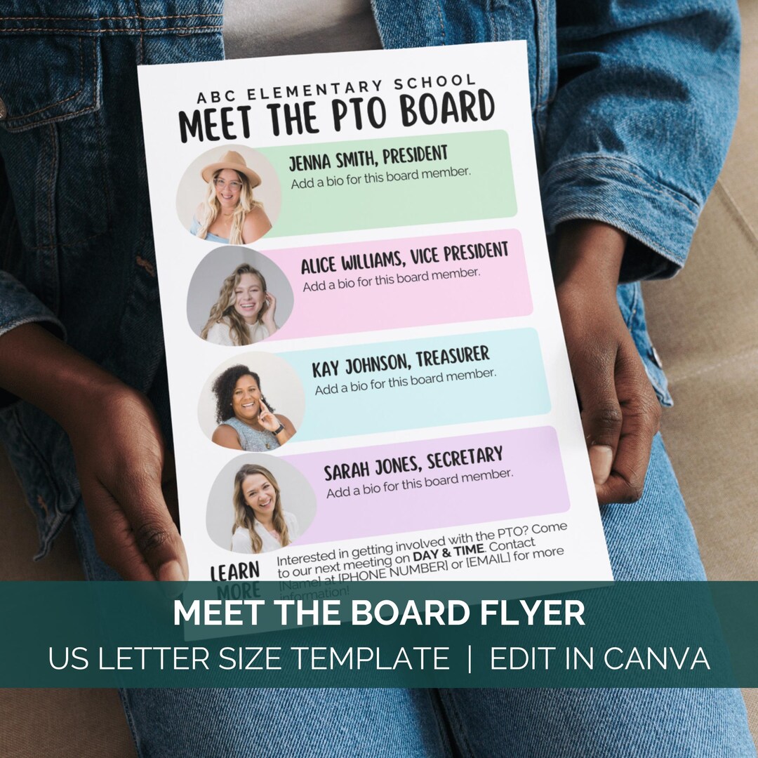 Meet the Board Flyer Template, Back to School PTO Board Introduction ...