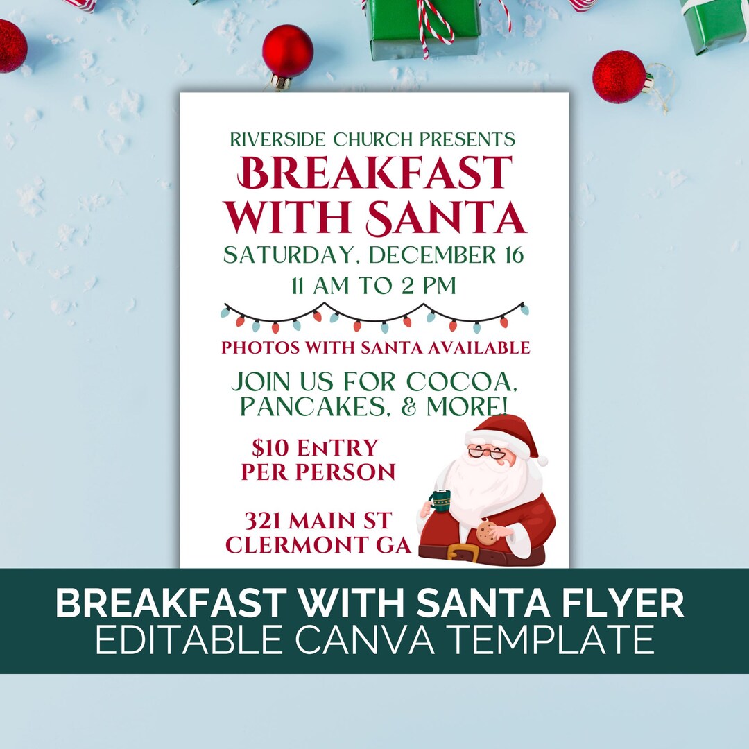 Breakfast With Santa Flyer Canva Template, Pancakes With Santa ...