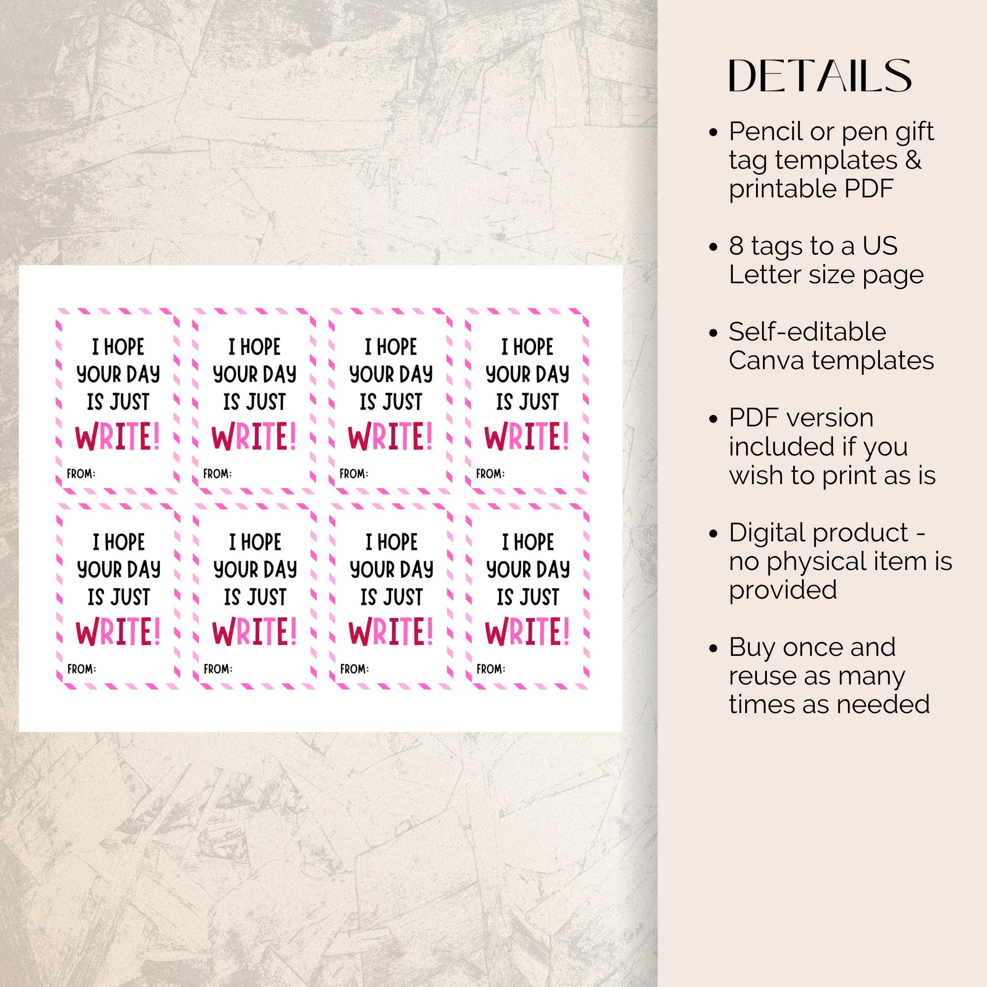 Valentine Pencil Gift Tag for Students Canva Template, Teacher Gift ...