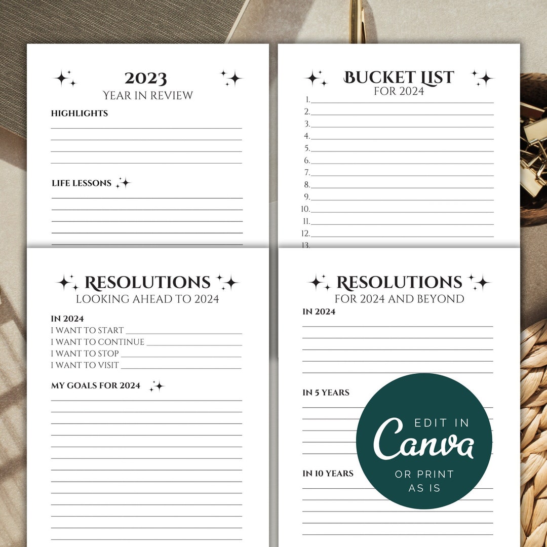 New Years Resolution Guide, 2024 New Years Resolution Worksheets, 2023 ...