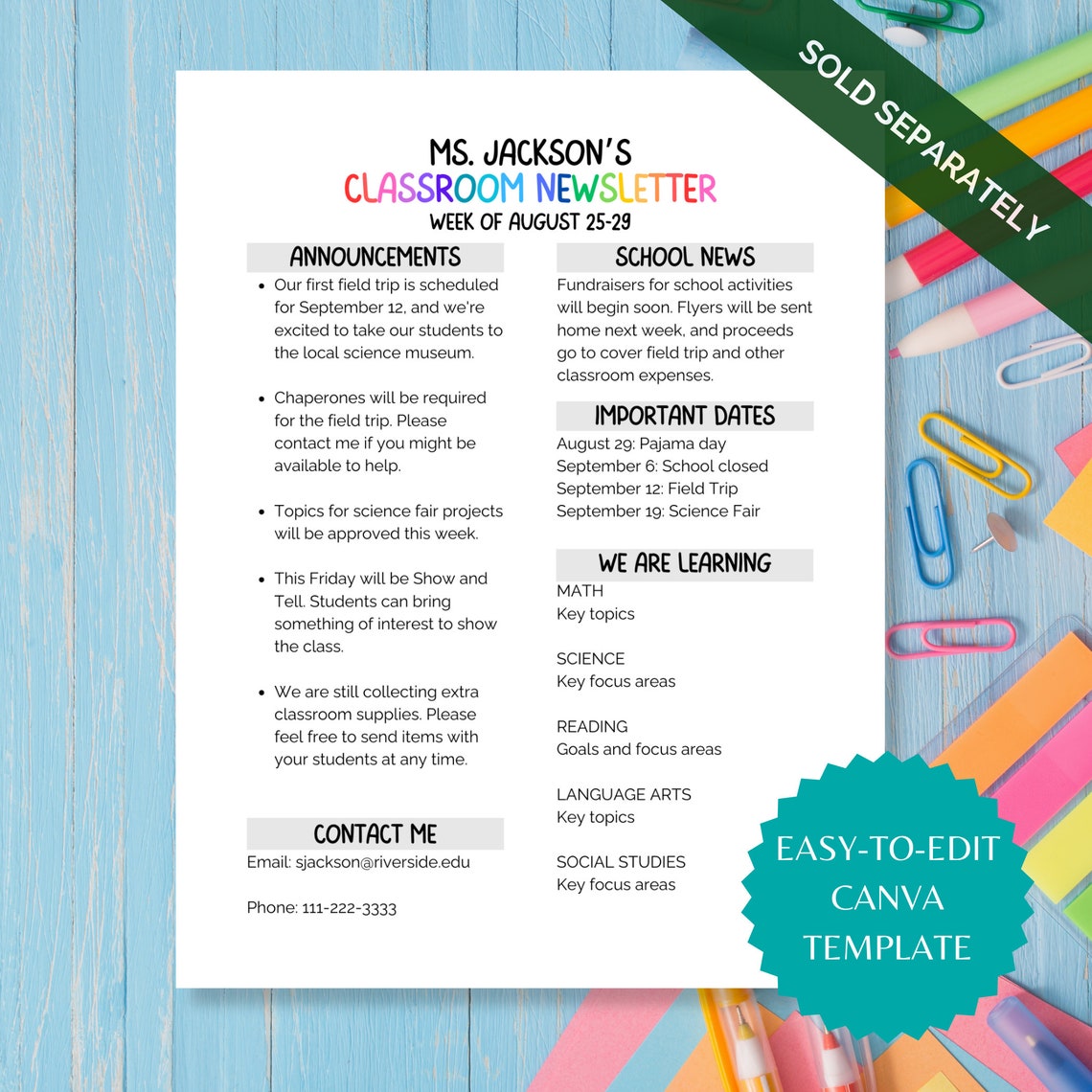 Monthly Newsletter Template, Editable PTA Yearly Newsletter Template ...