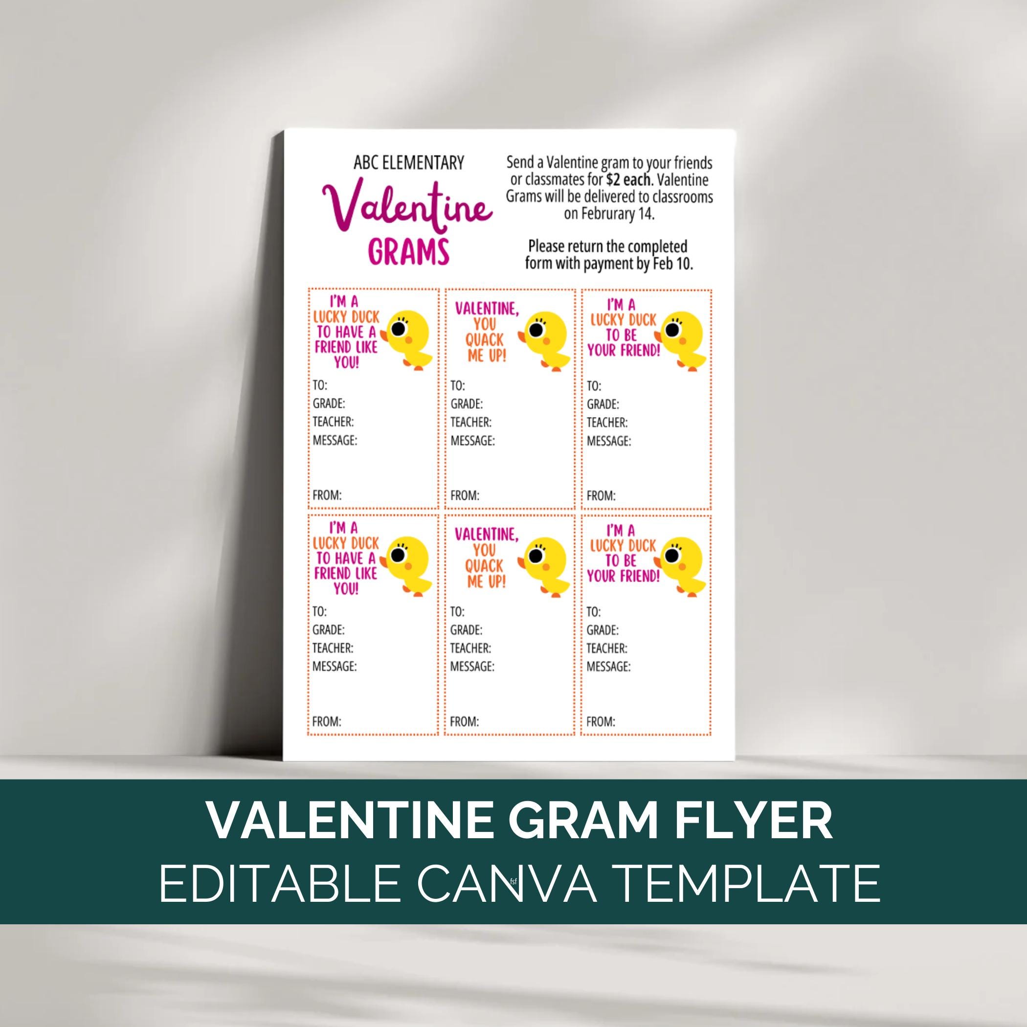 Valentine's Day Gram Canva Template, Duck Valentine Candy Fundraiser ...
