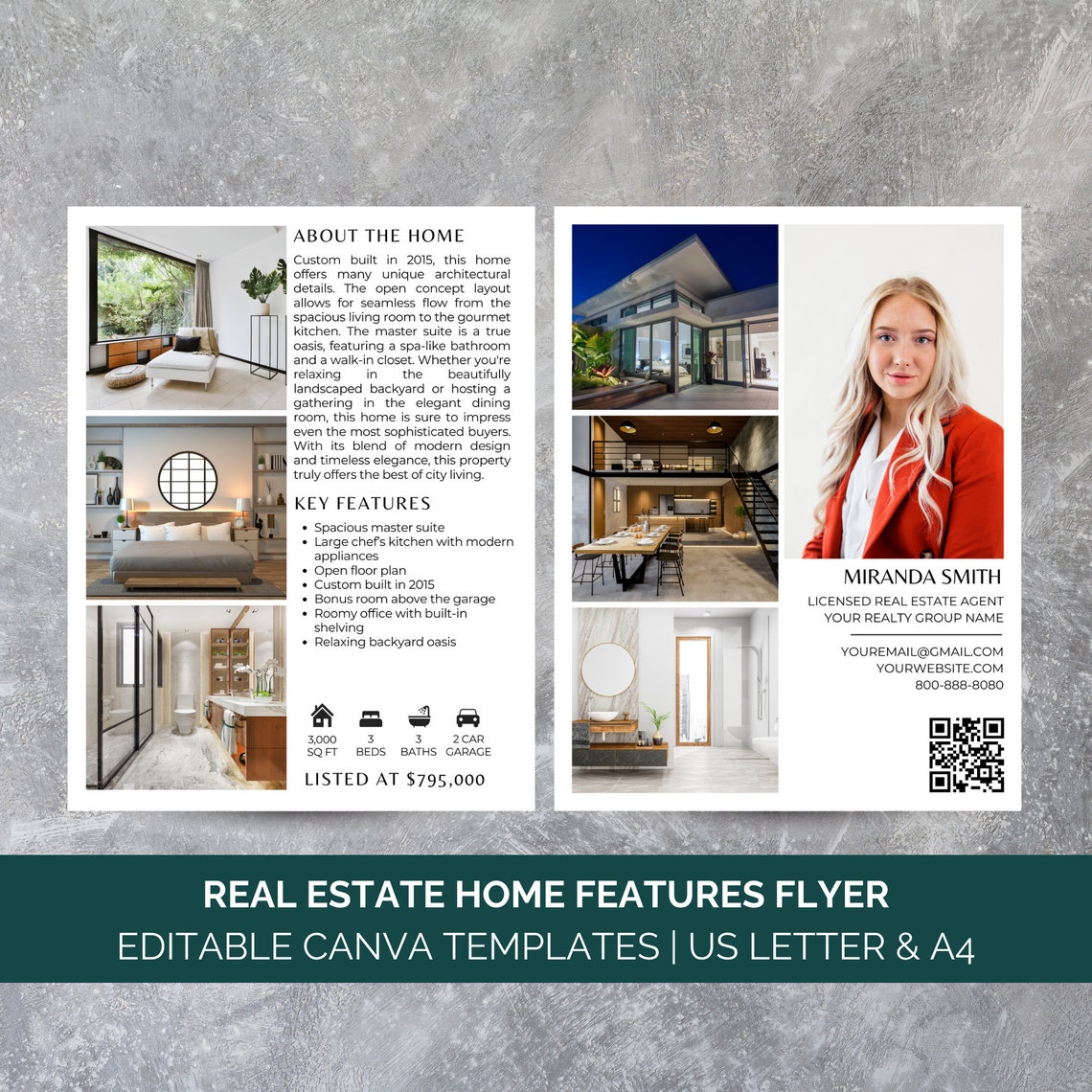 2 Page Real Estate Brochure Canva Template, Real Estate Home Features ...