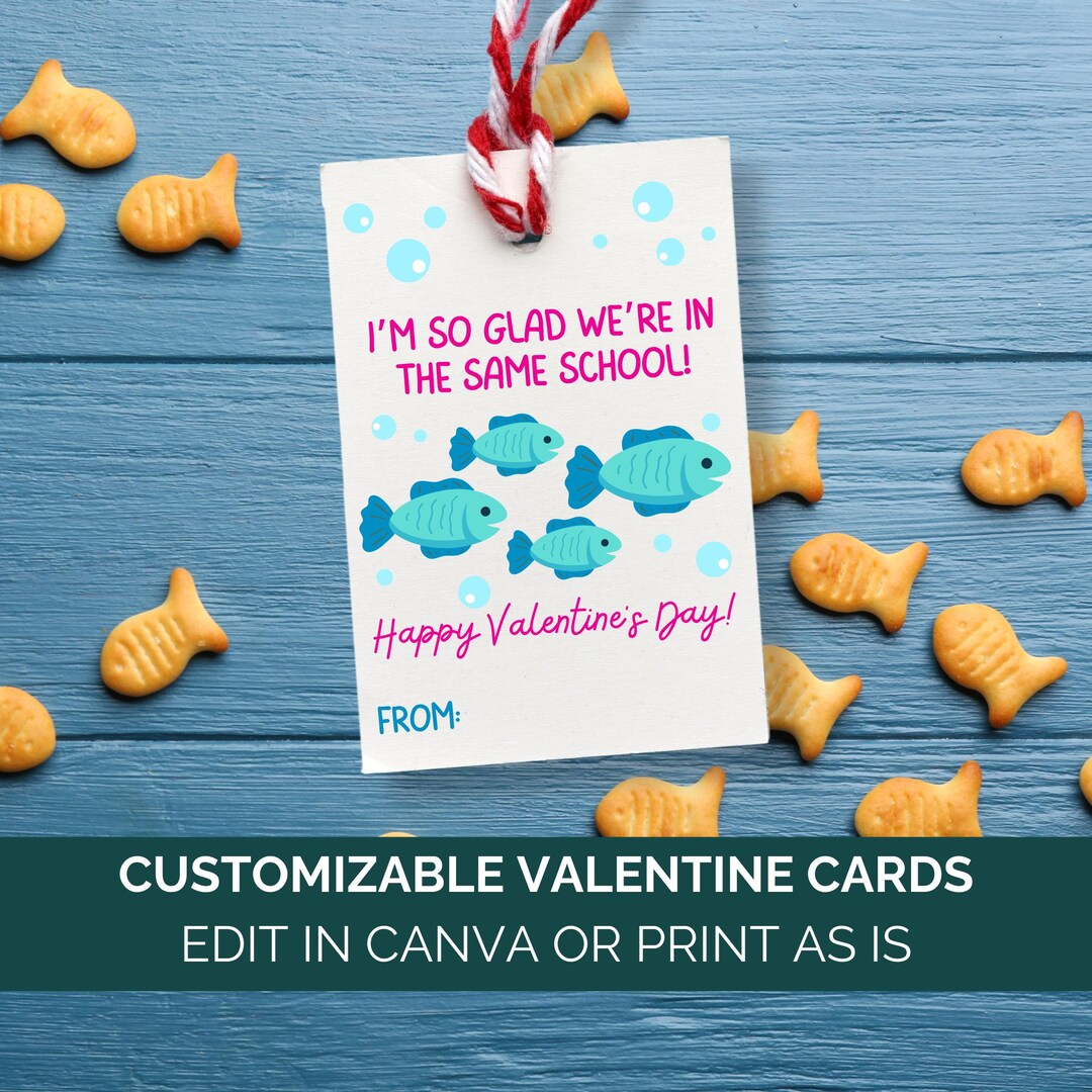 Fish Valentine's Day Cards Canva Template, Fish Valentines Day Tag ...