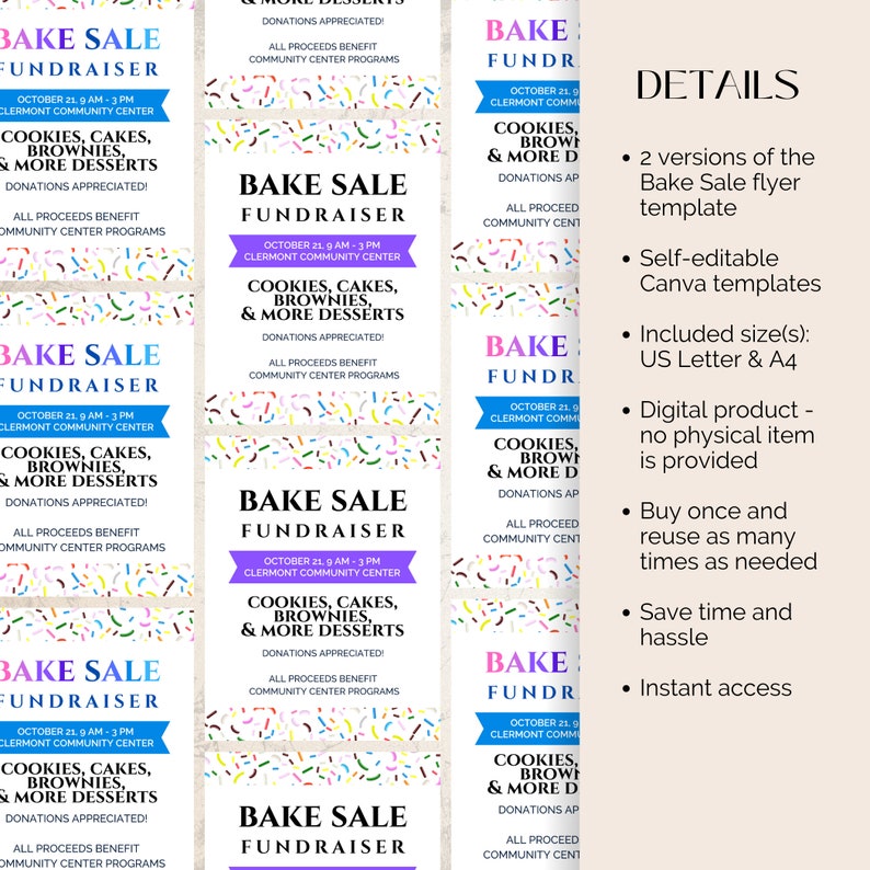 Bake Sale Flyer Template, PTA Bake Sale Fundraiser Flyer, Editable ...
