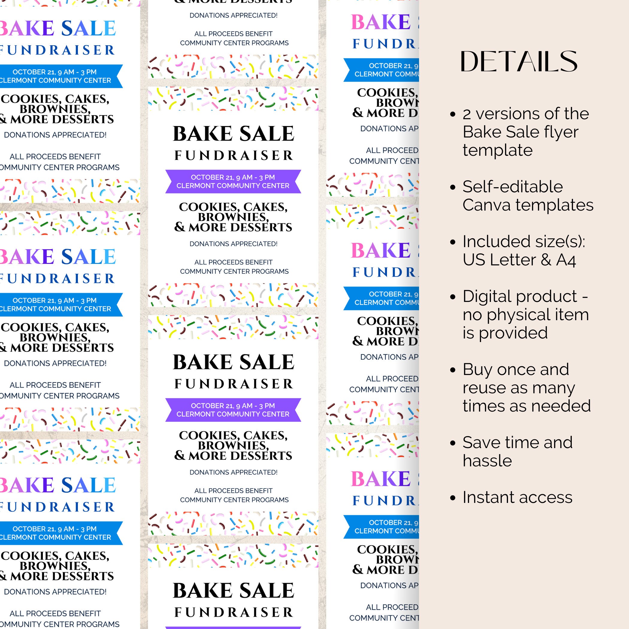 Bake Sale Flyer Template, PTA Bake Sale Fundraiser Flyer, Editable ...