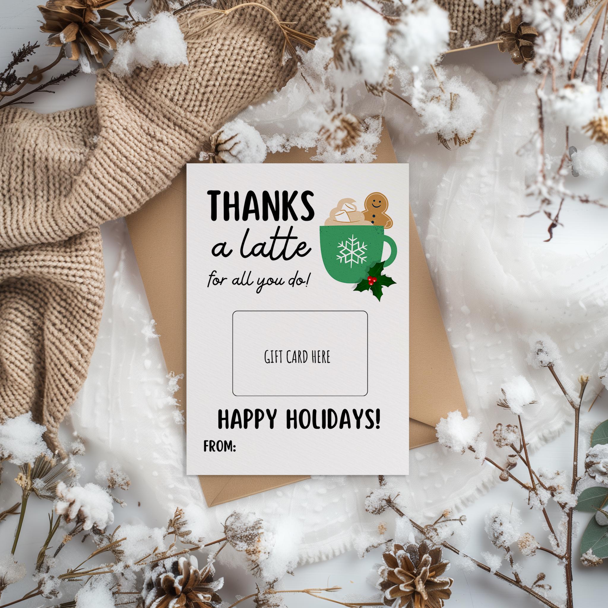 Thanks A Latte Gift Card Holder Canva Template, Christmas Coffee Gift ...