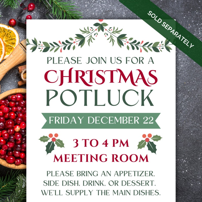 Christmas Potluck Sign up Sheet Template, Printable Holiday Potluck ...