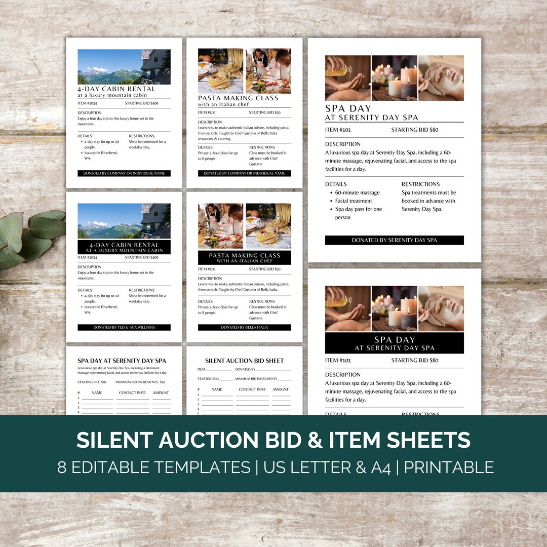 Editable Silent Auction Item Template, Silent Auction Bundle, Silent ...