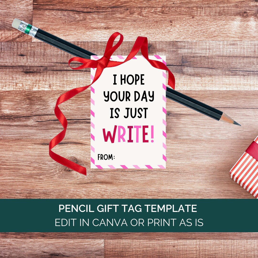 Valentine Pencil Gift Tag for Students Canva Template, Teacher Gift ...
