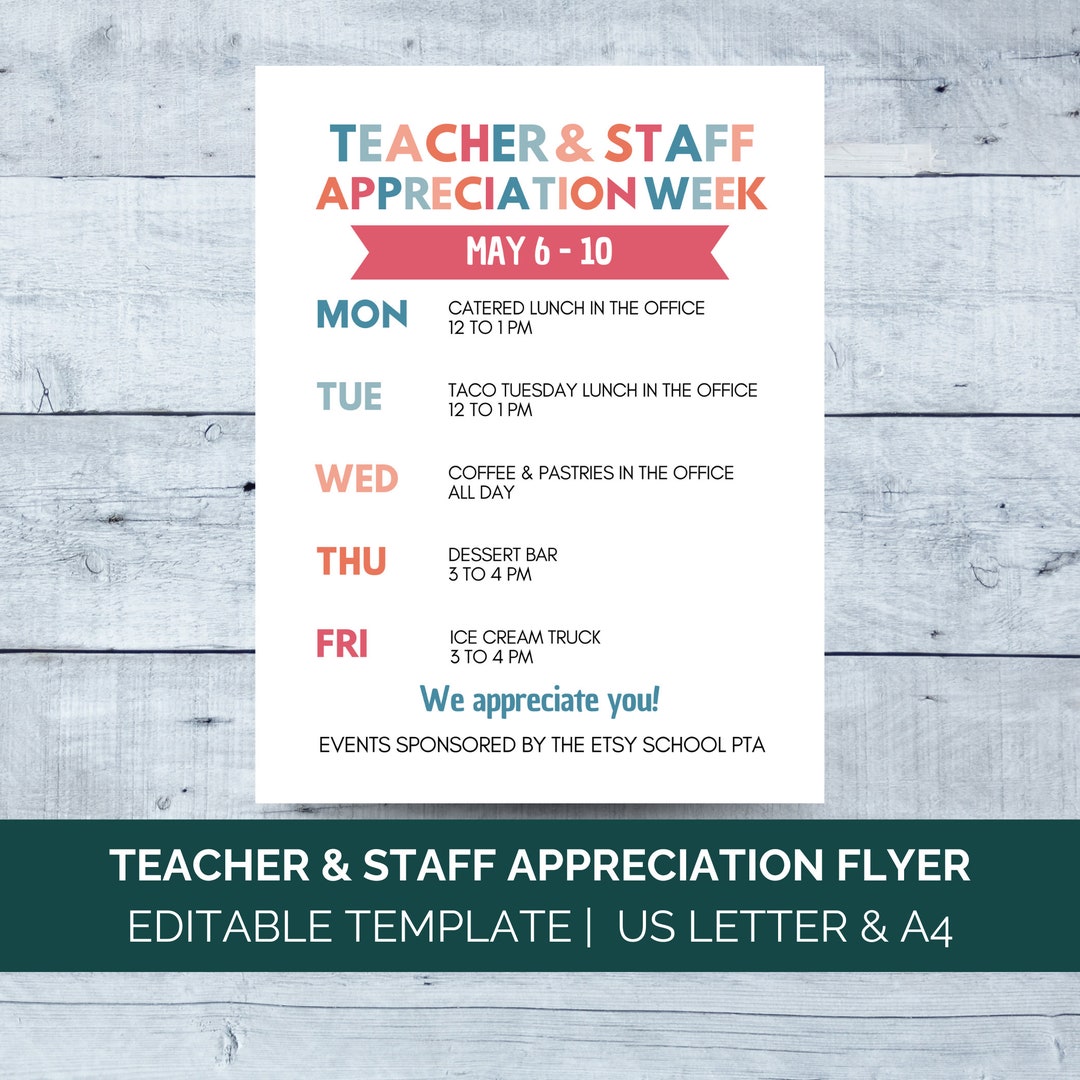 Teacher Appreciation Week Flyer Canva Template, Editable Teacher ...