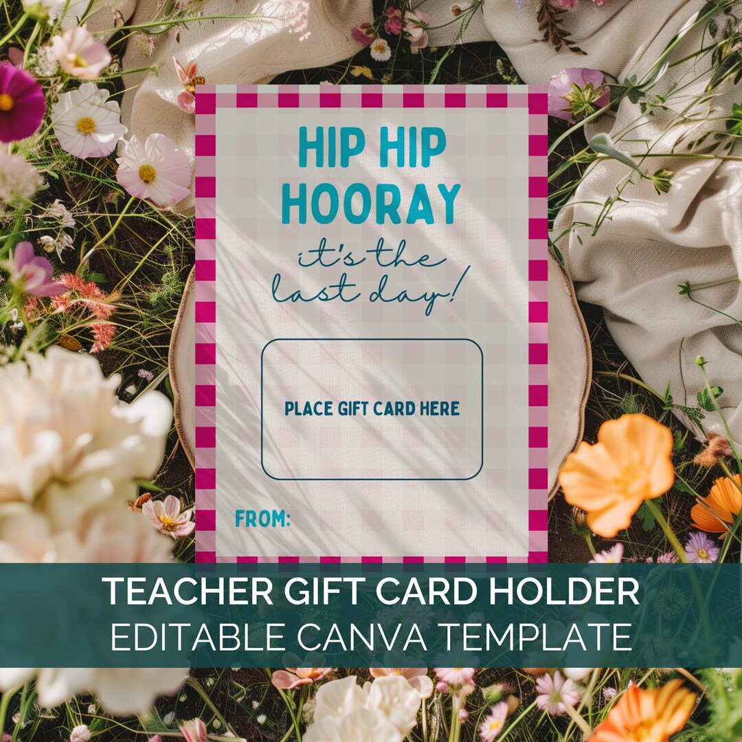 Plaid End of School Year Gift Card Holder Canva Template, Last Day of ...