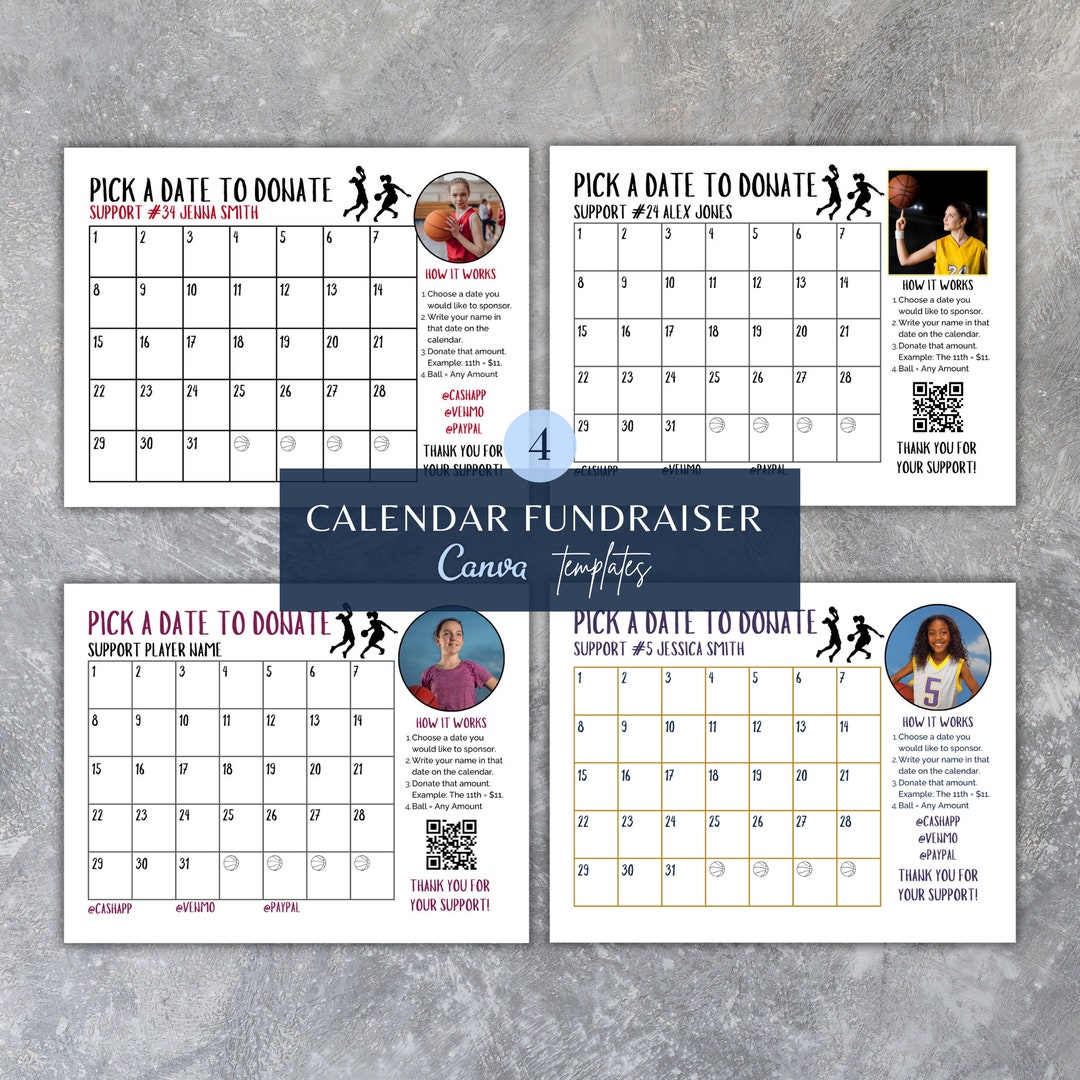 Pick A Date Basketball Fundraiser Calendar Canva Template, Girls ...
