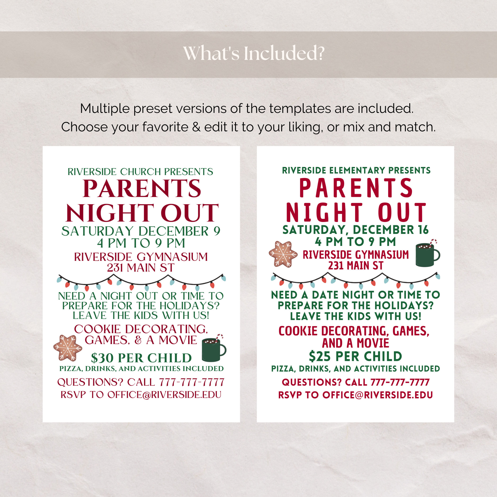 Parents Night Out Flyer Template, Christmas Parents Night Out ...