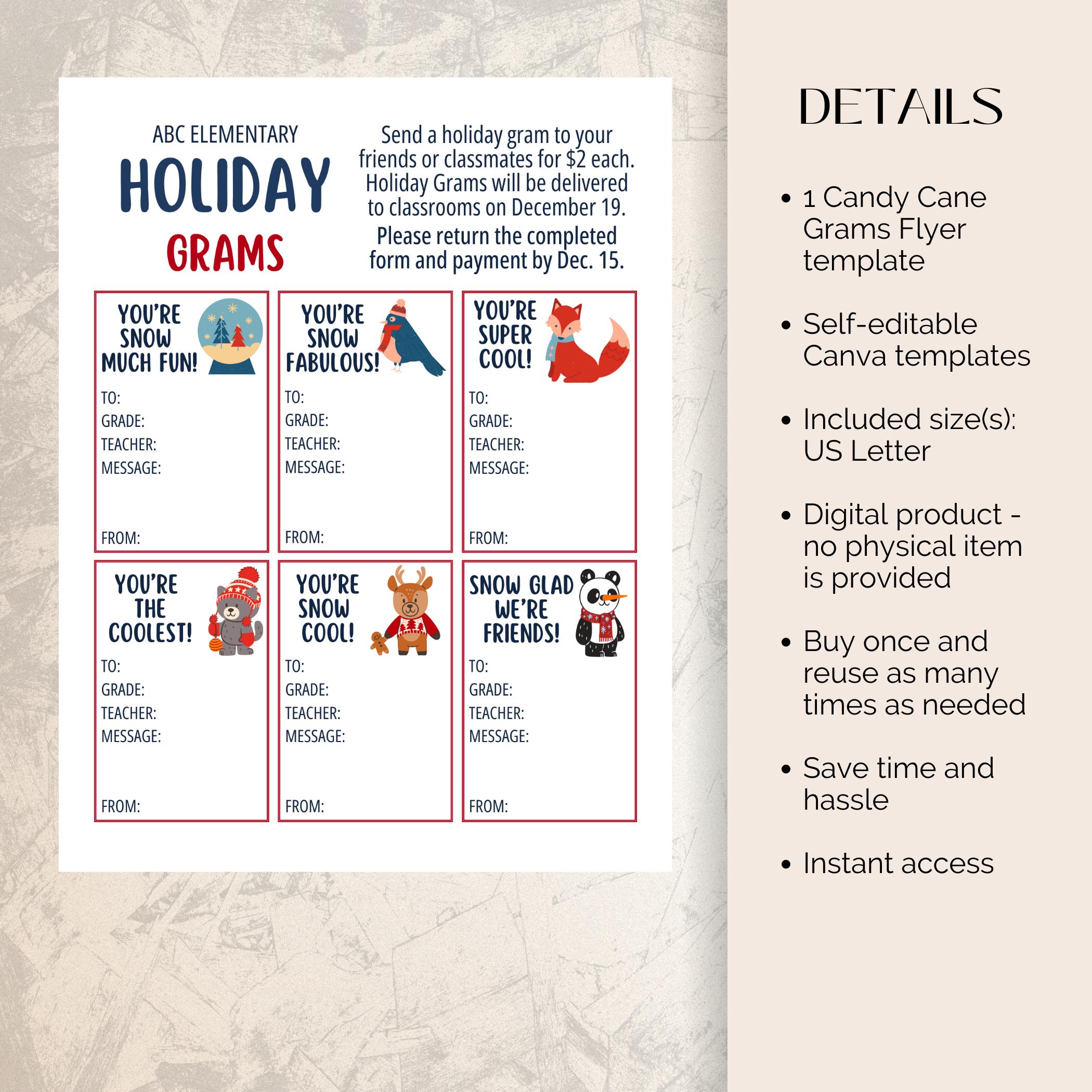 Christmas Candy Cane Gram Fundraiser Canva Template, Holiday Grams ...