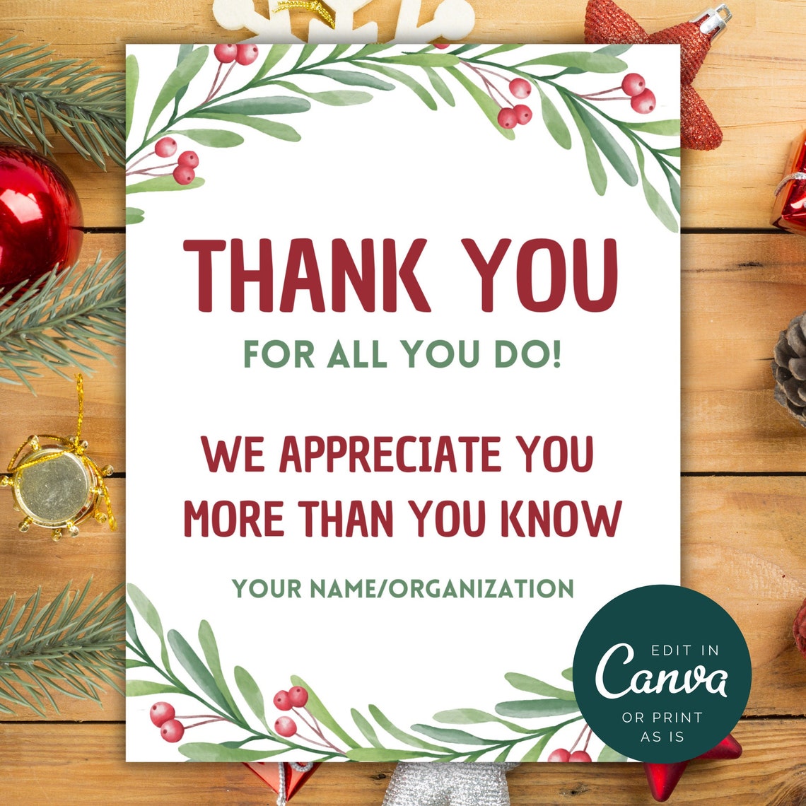Christmas Employee Appreciation Sign Printable, Teacher Appreciation ...