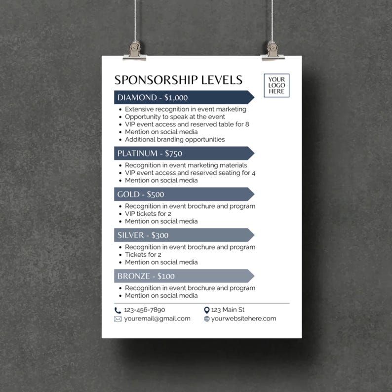Sponsorship Levels Template, Nonprofit Sponsor Level Flyer, Nonprofit ...