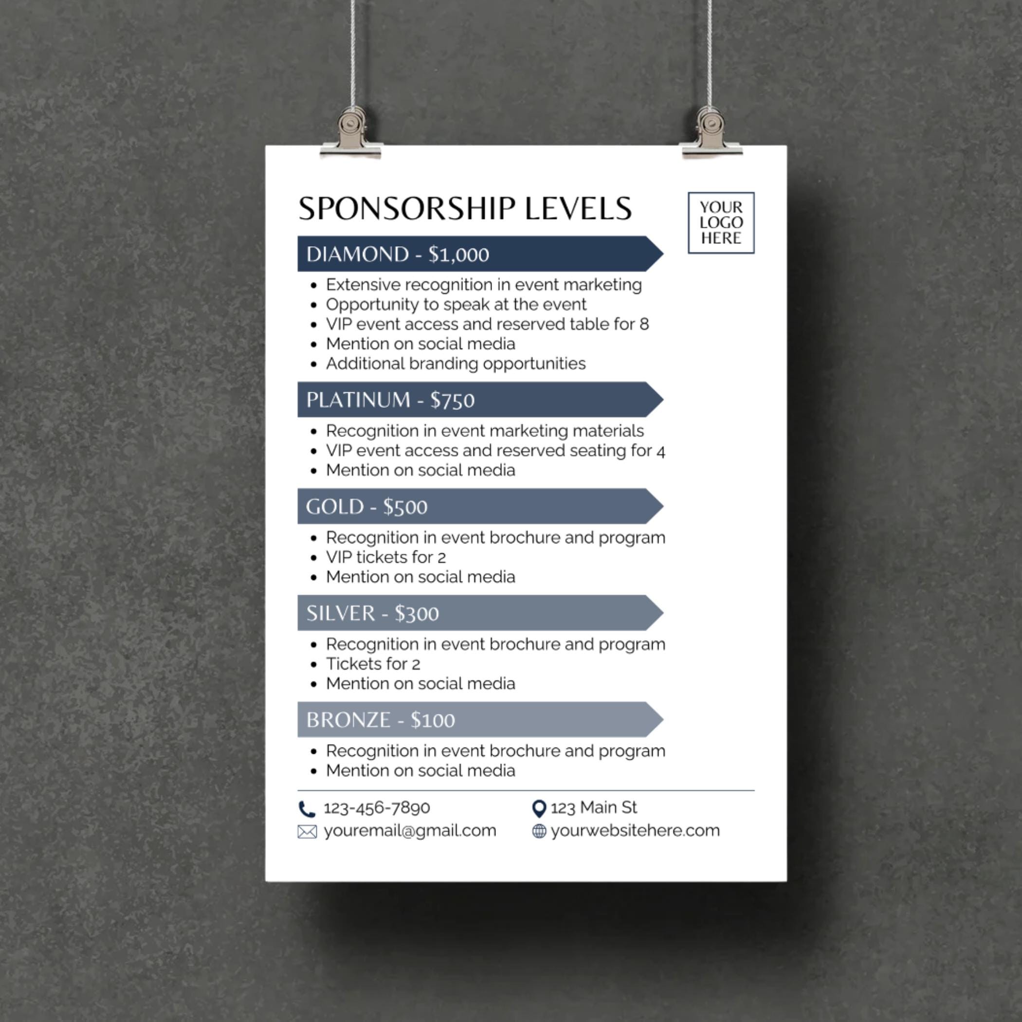 Sponsorship Levels Template, Nonprofit Sponsor Level Flyer, Nonprofit ...
