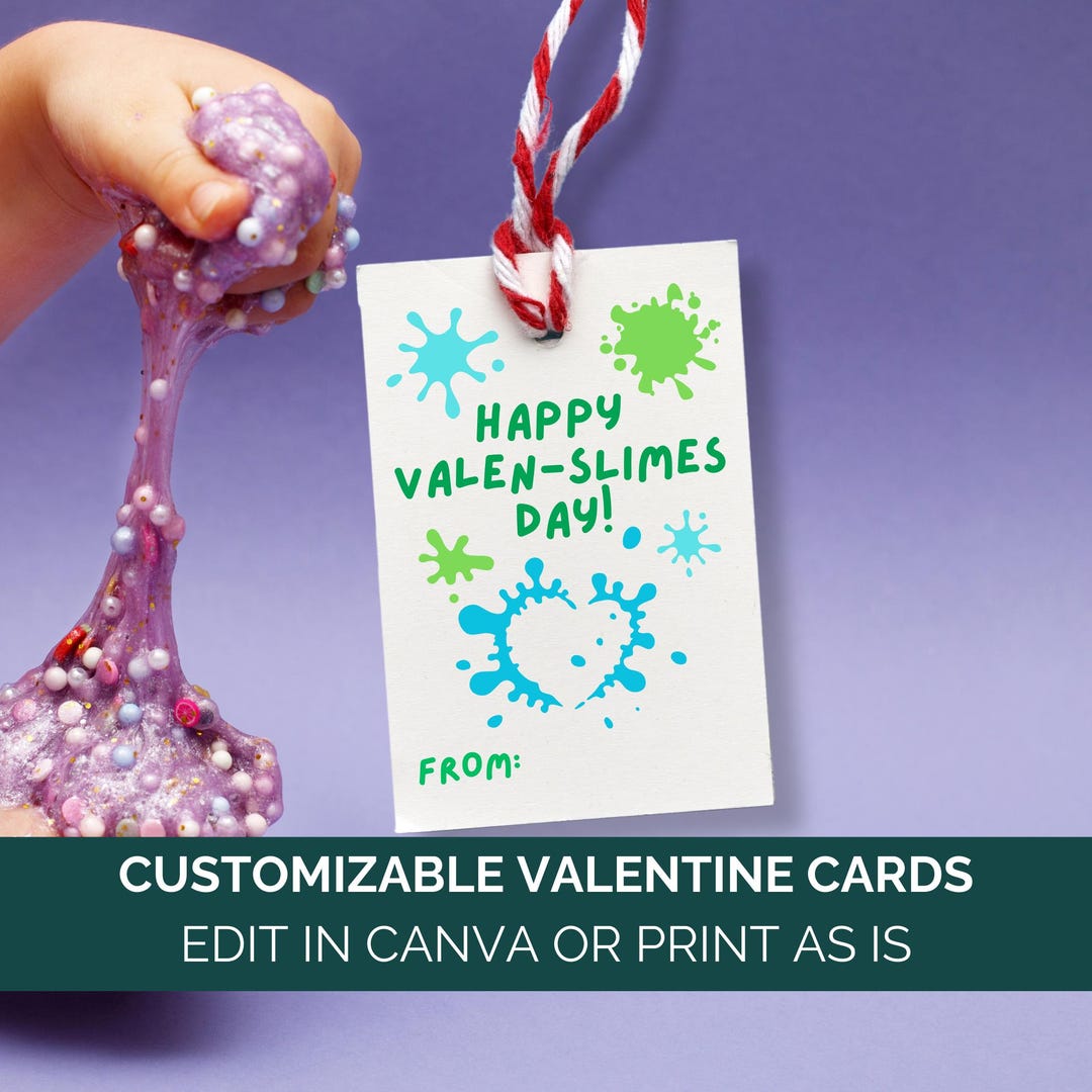 Slime Valentine's Day Tag Canva Template, Slime Valentine Card, Slime ...