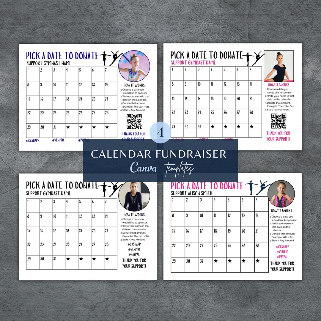 Pick A Date to Donate Gymnastics Fundraiser Calendar Canva Template ...
