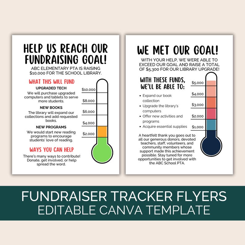 PTO Fundraiser Tracker Flyer Canva Template, Fundraising Thermometer ...