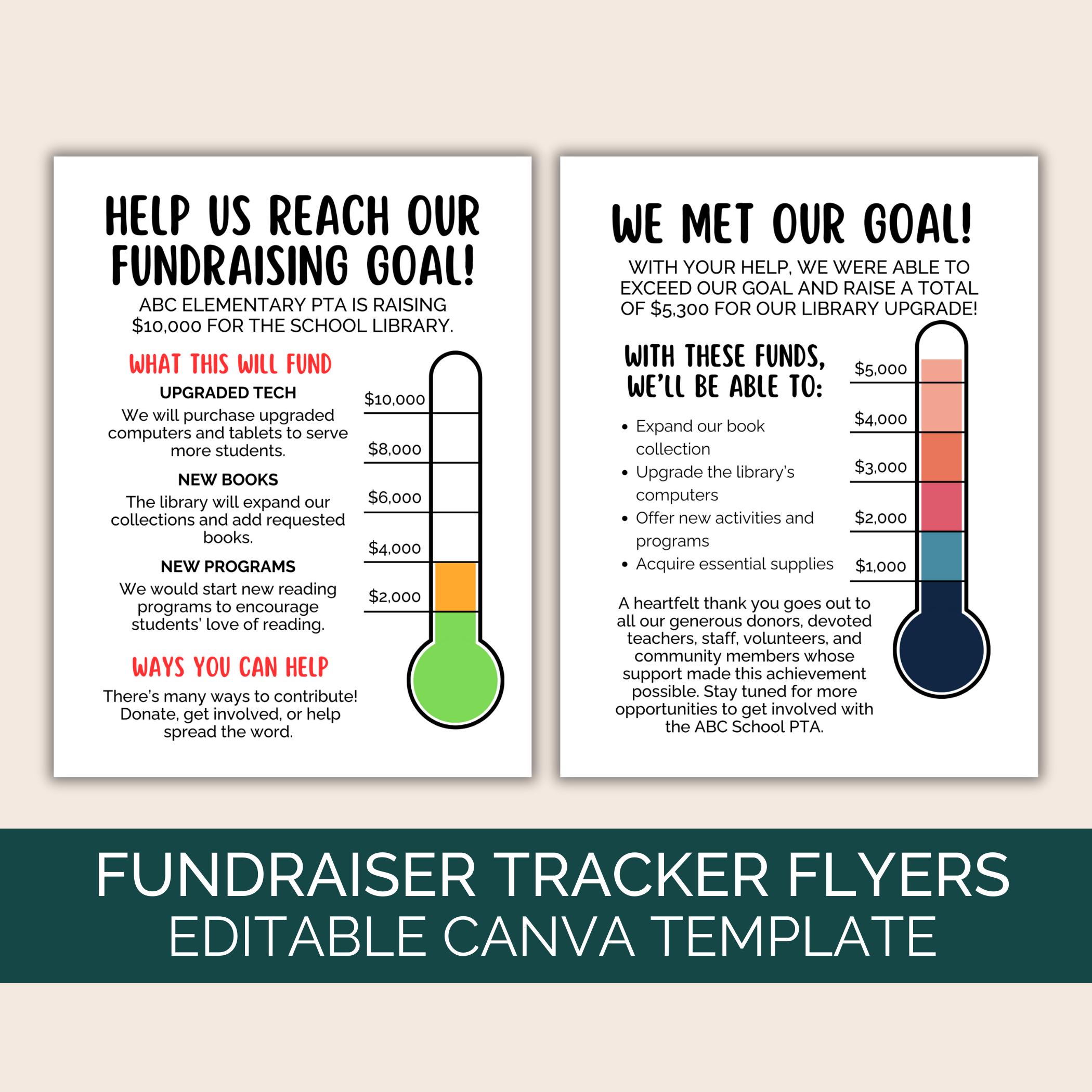 PTA Fundraiser Tracker Flyer Canva Template, Fundraising Thermometer ...