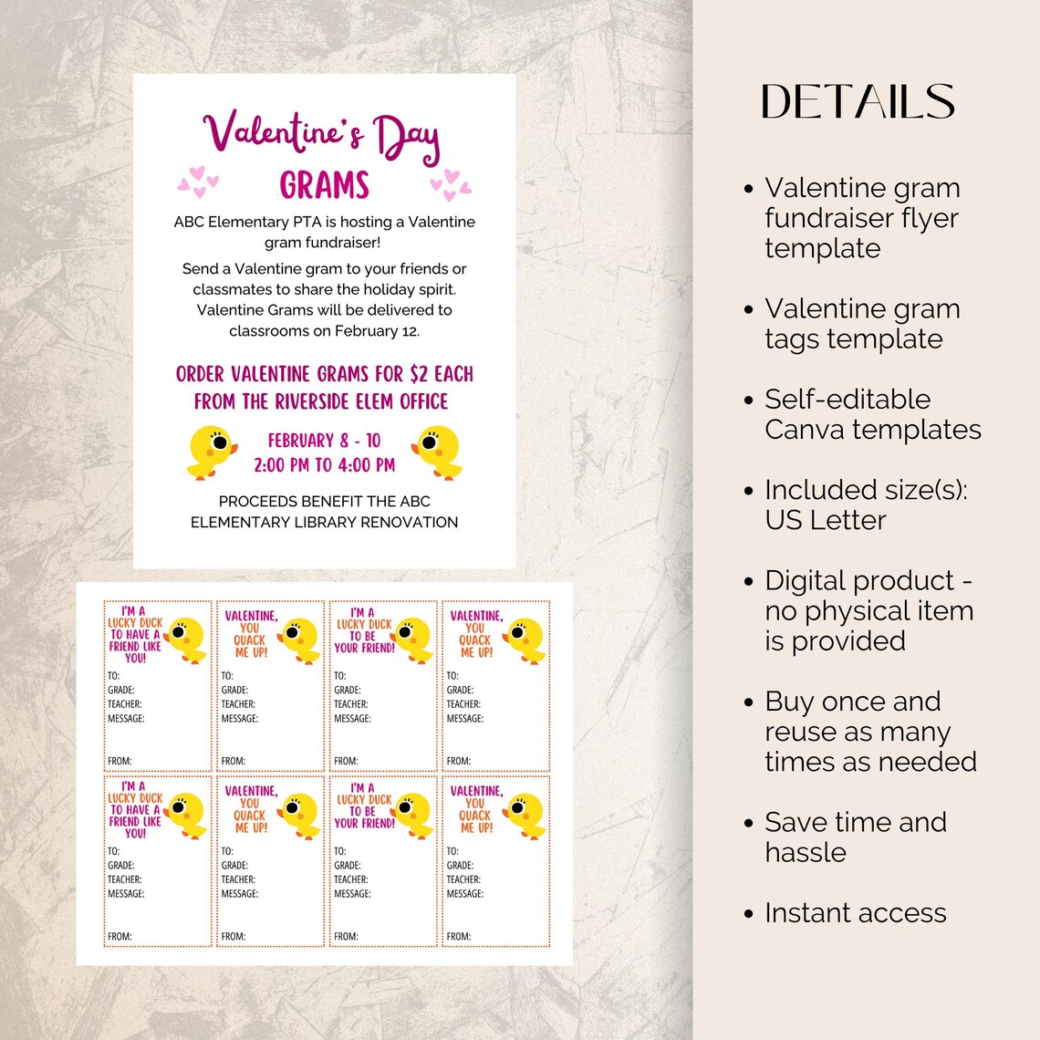 Valentine's Day Gram Fundraiser Canva Template, Duck Valentine Candy ...