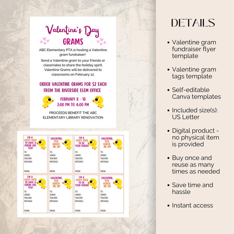 Valentine's Day Gram Fundraiser Canva Template, Duck Valentine Candy ...