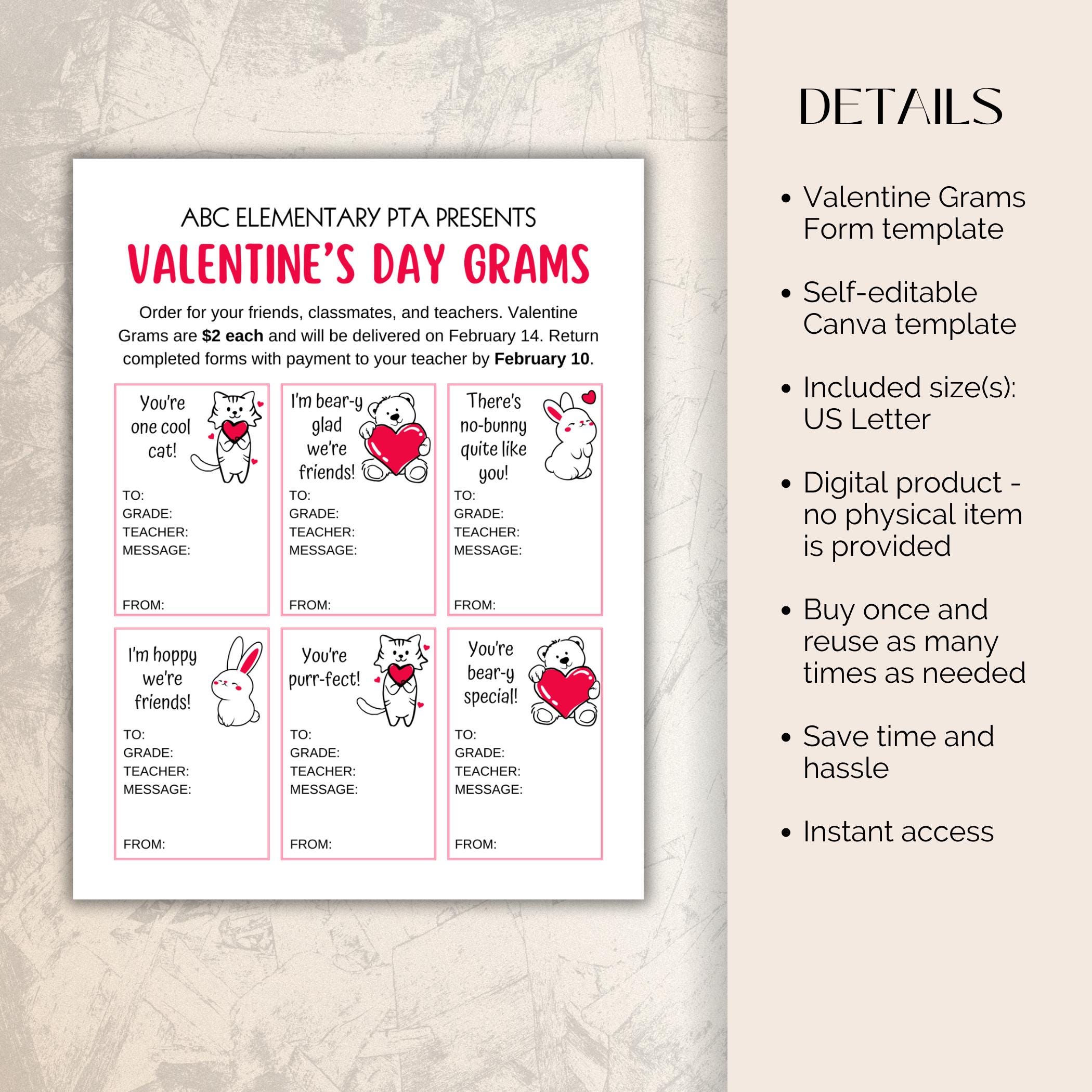 Valentine's Day Gram Fundraiser Canva Template, Animal Valentine Candy ...