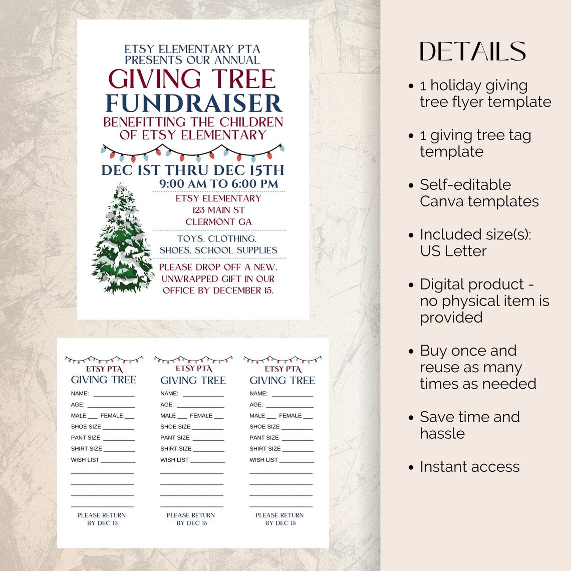 Giving Tree Flyer Template, Giving Tree Tags Printable, Angel Tree Sign ...