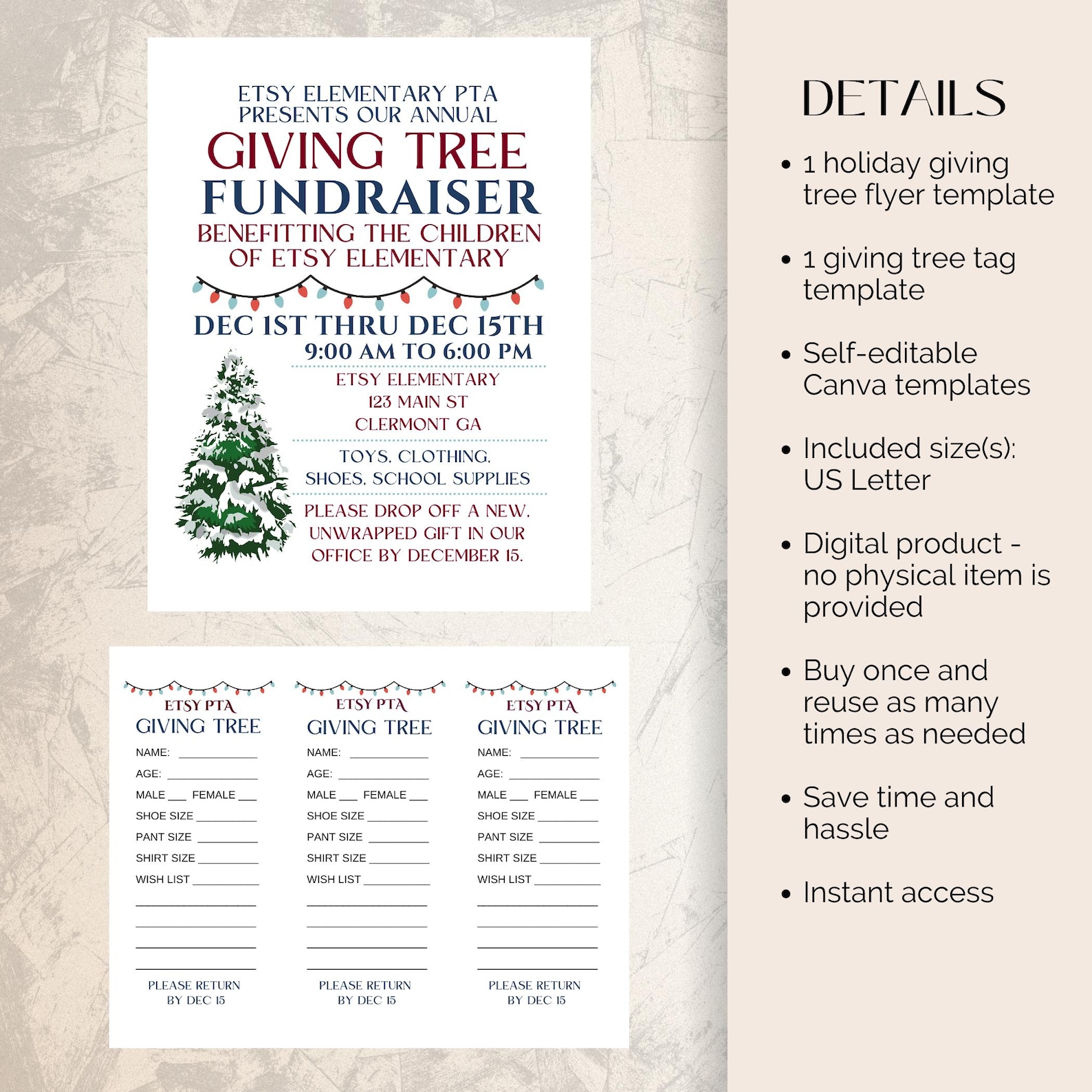 Giving Tree Flyer Template, Giving Tree Tags Printable, Angel Tree Sign ...