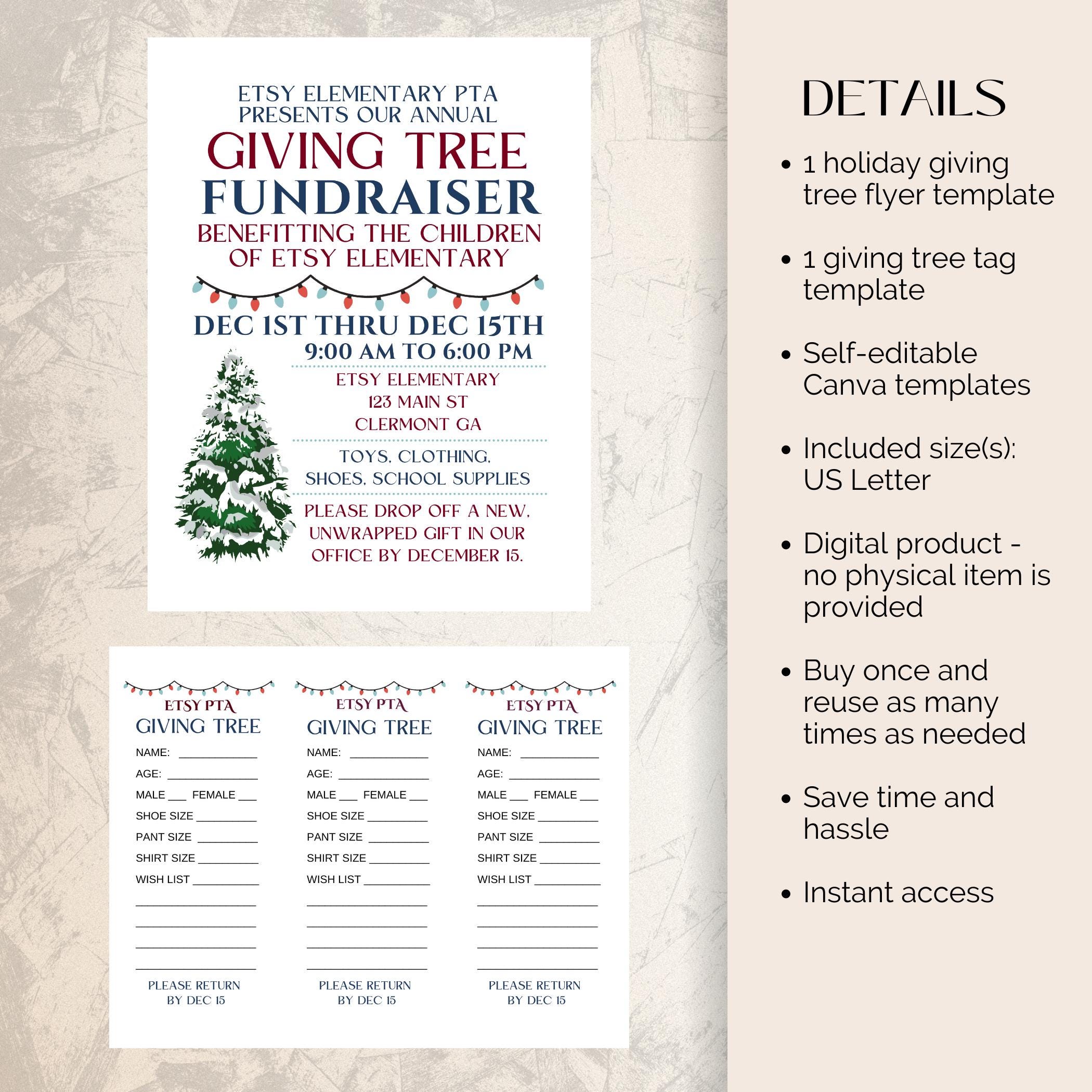 Giving Tree Flyer Template, Giving Tree Tags Printable, Angel Tree Sign ...