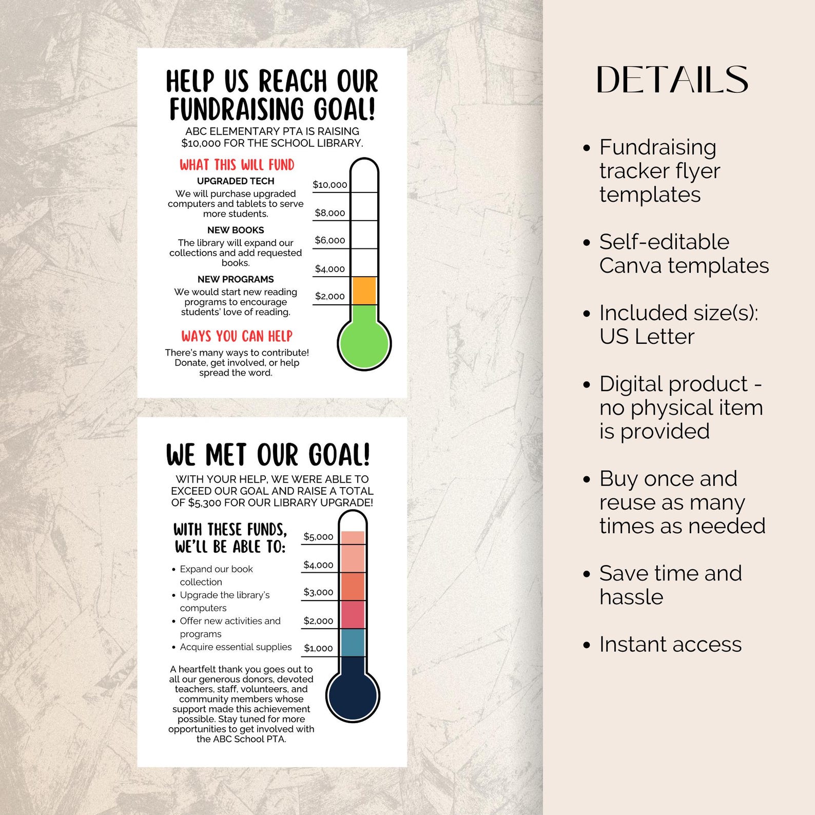 PTO Fundraiser Tracker Flyer Canva Template, Fundraising Thermometer ...