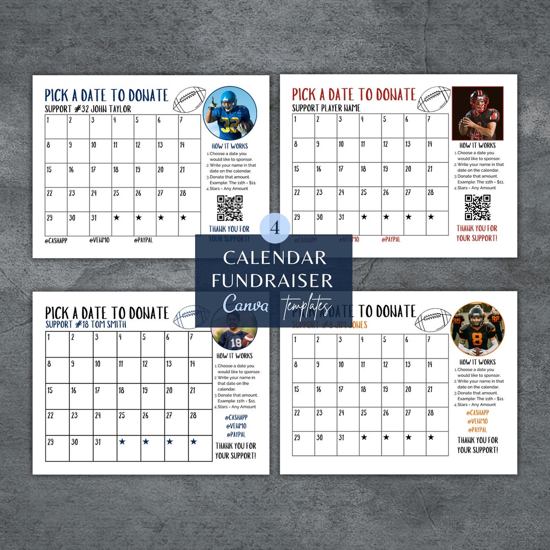 Pick A Date Football Fundraiser Calendar Canva Template, Football Pick ...