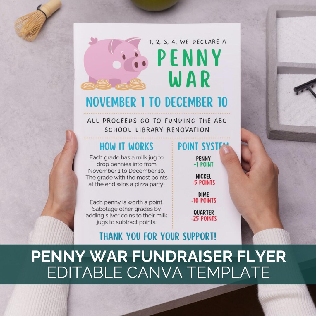 Penny War Fundraiser Flyer Canva Template, PTO Coin Drive Flyer ...