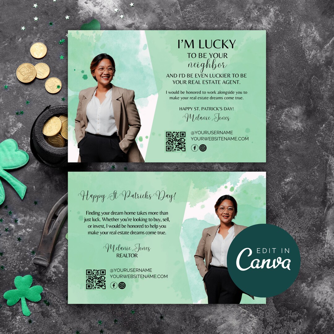 St Patricks Cards for Realtors, March Real Estate Postcard, St Patricks ...