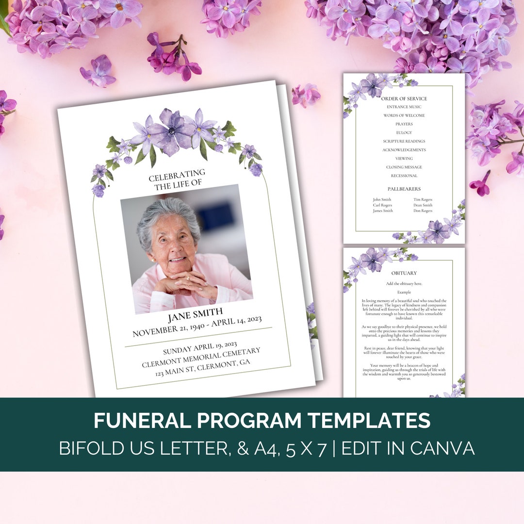 Funeral Program Template for Woman Purple, Celebration of Life Program ...