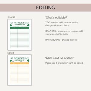 St. Patrick's Day Sign up Sheet, Printable St Patty's Day Potluck Sign ...