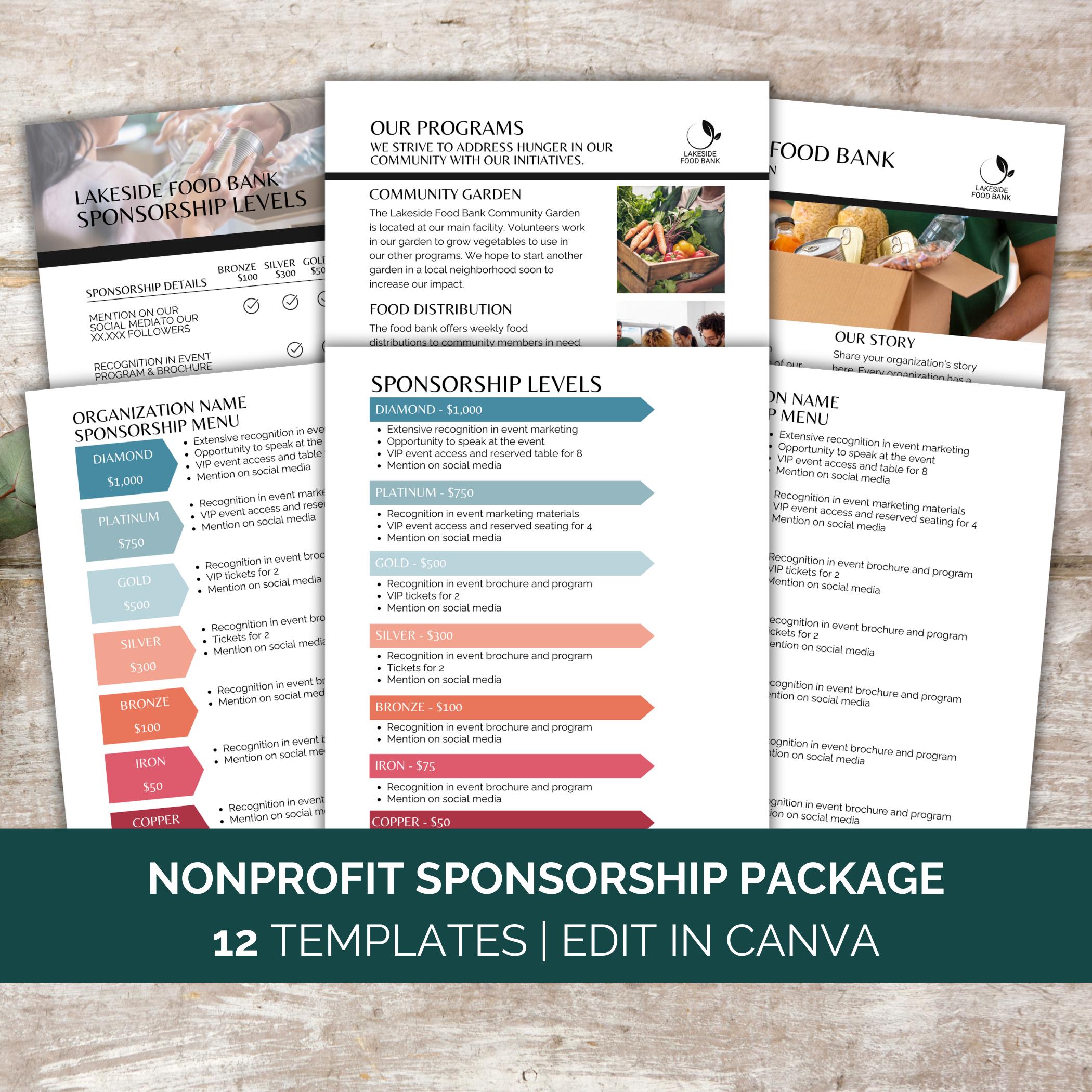 Sponsorship Levels Template, Nonprofit Sponsor Level Flyer, Nonprofit ...
