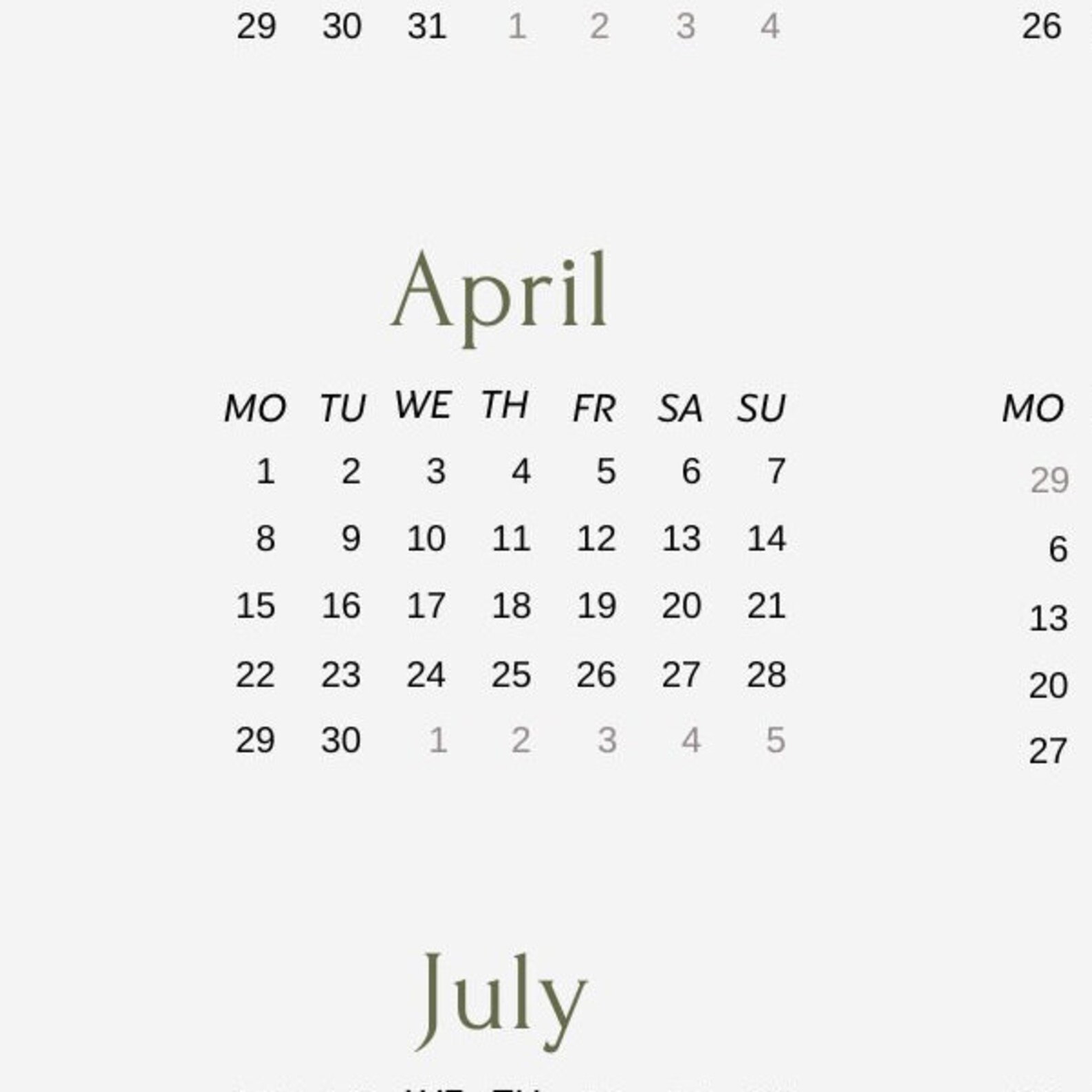 Printable Digital Calendar Wall Calendar Monthly Planner - Etsy