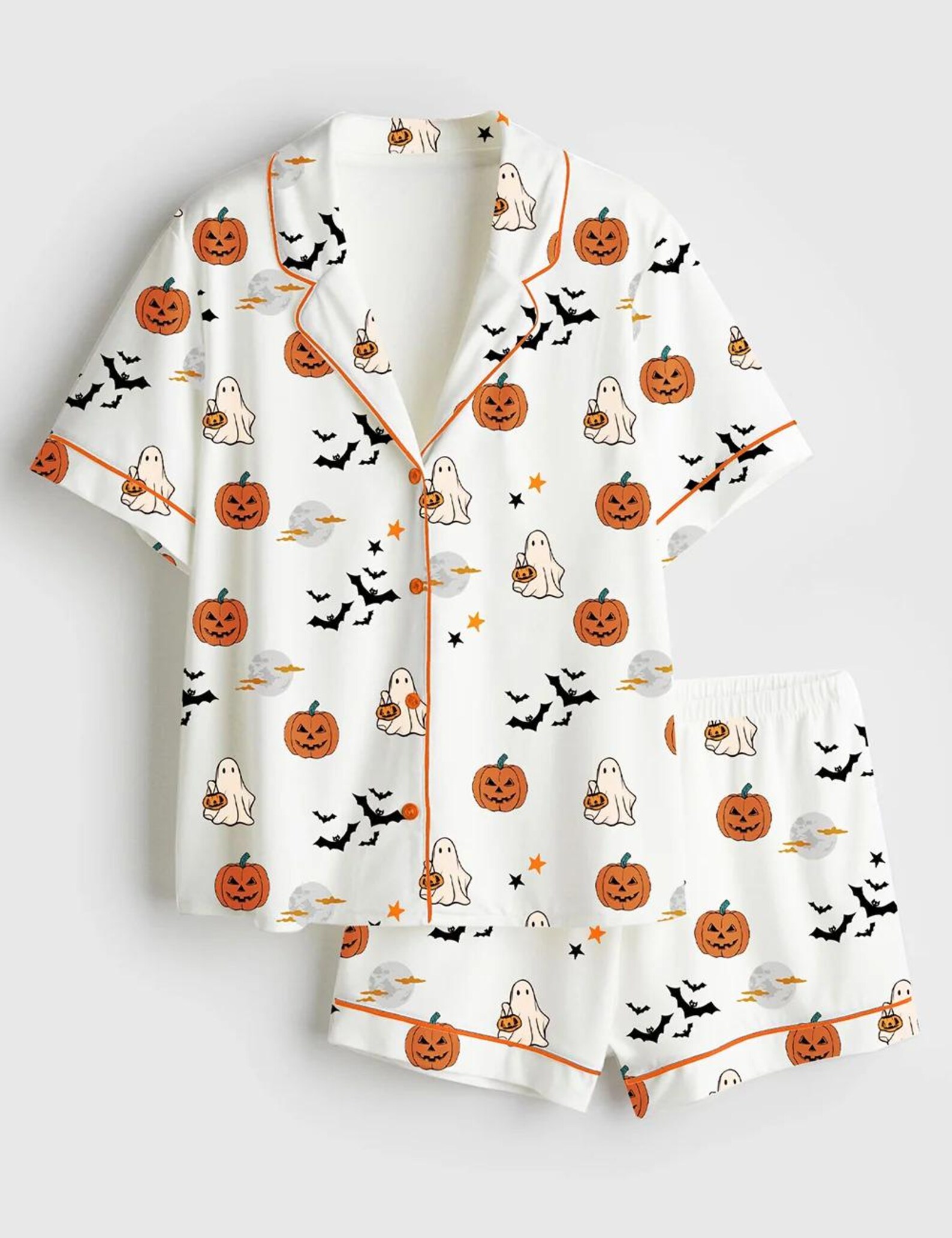 Women’s Spirit Halloween Pumpkin Boo Short Sleeve Satin Pajama Set ...