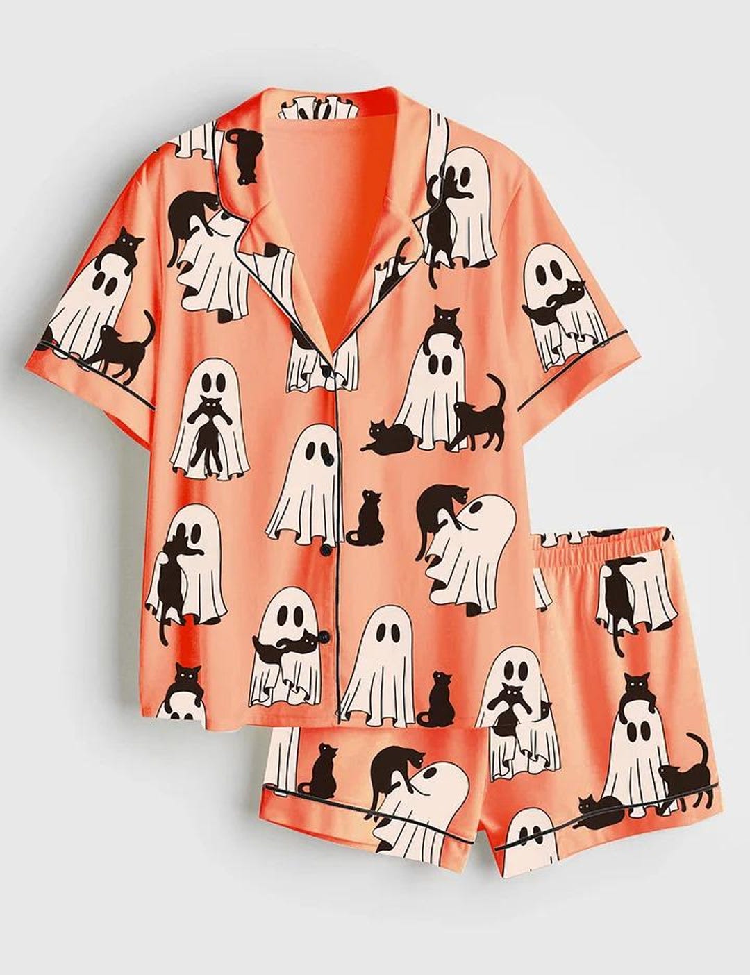 Women’s Ghost Cat Retro Ghost Halloween Spooky Season Short Sleeve ...