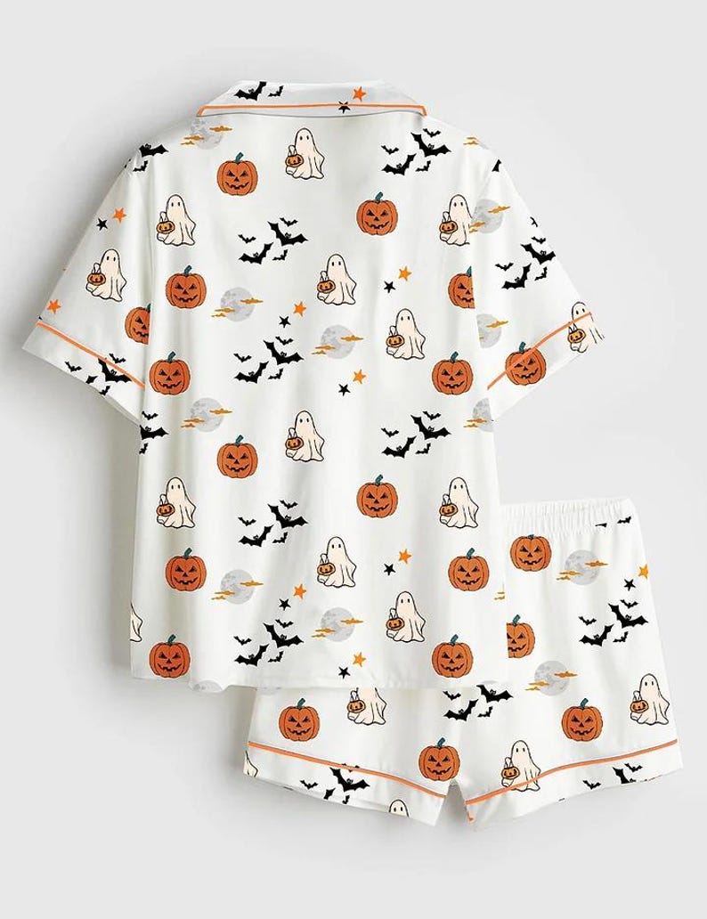 Women’s Spirit Halloween Pumpkin Boo Short Sleeve Satin Pajama Set ...