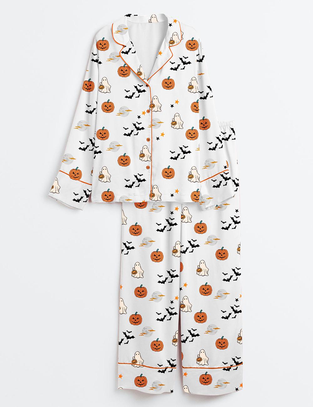 Women’s Spirit Halloween Pumpkin Boo Short Sleeve Satin Pajama Set ...