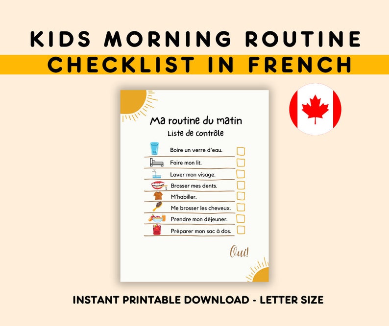 French Morning Routine Chart - to Do Chart for Kids - Printable - Kid ...