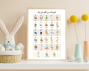 Animals Arabic Learning Poster - Arabic Alphabet - Animals Wall Art ...
