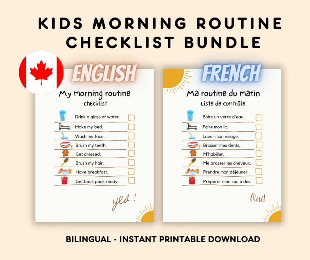 French English Morning Routine Checklist Bundle Set of Two - Etsy