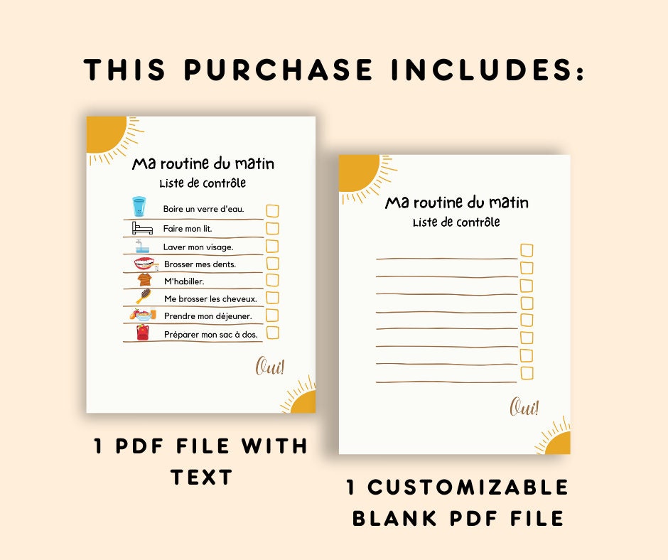 French Morning Routine Chart - to Do Chart for Kids - Printable - Kid ...